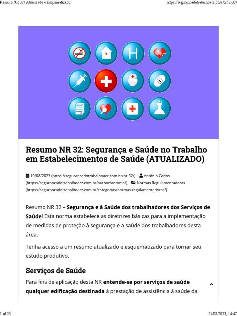 Resumo NR 32! Atualizado e Esquematizado | PDF | Química | Patógeno