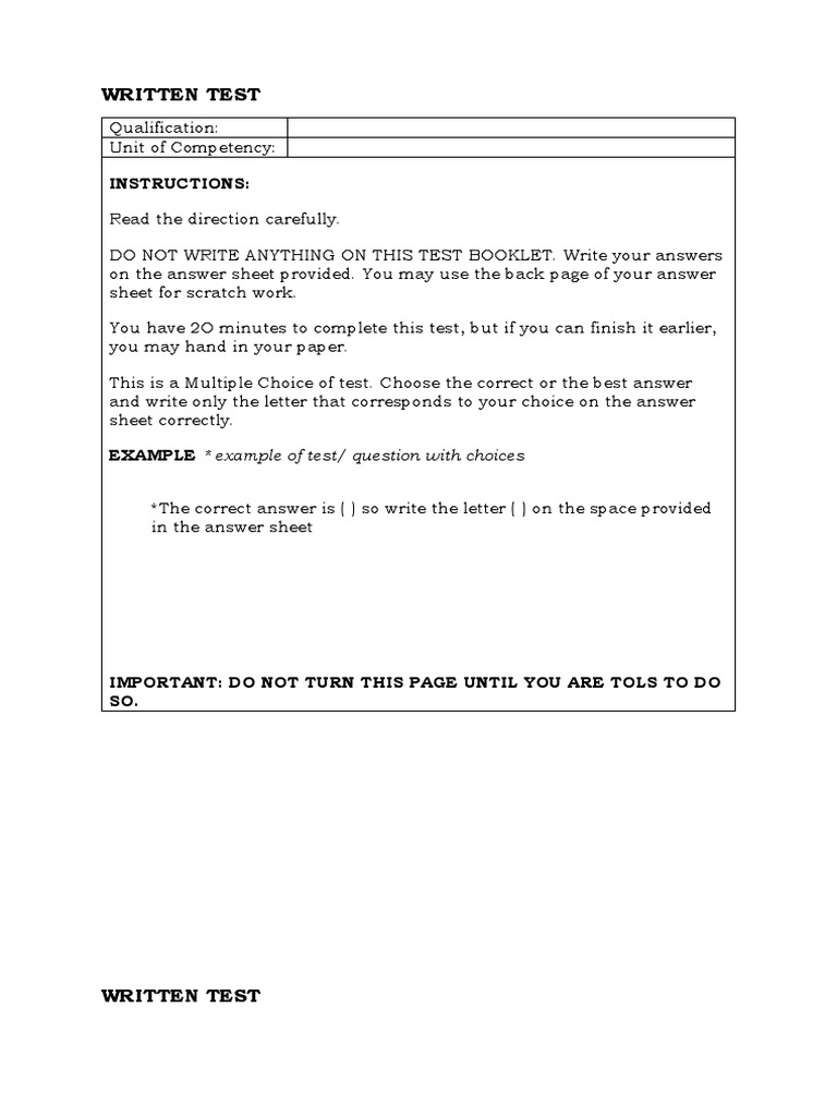 Written Test - Answer Key Final | PDF