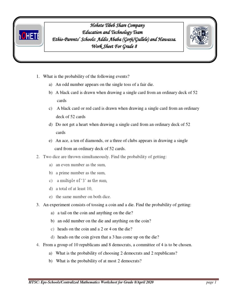 Grade 8 Maths Worksheet | PDF
