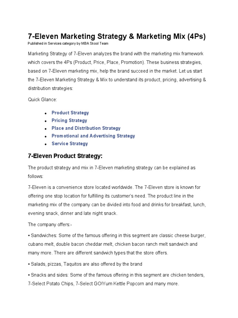 711 Marketing Strategy | Download Free PDF | Convenience Store | Retail