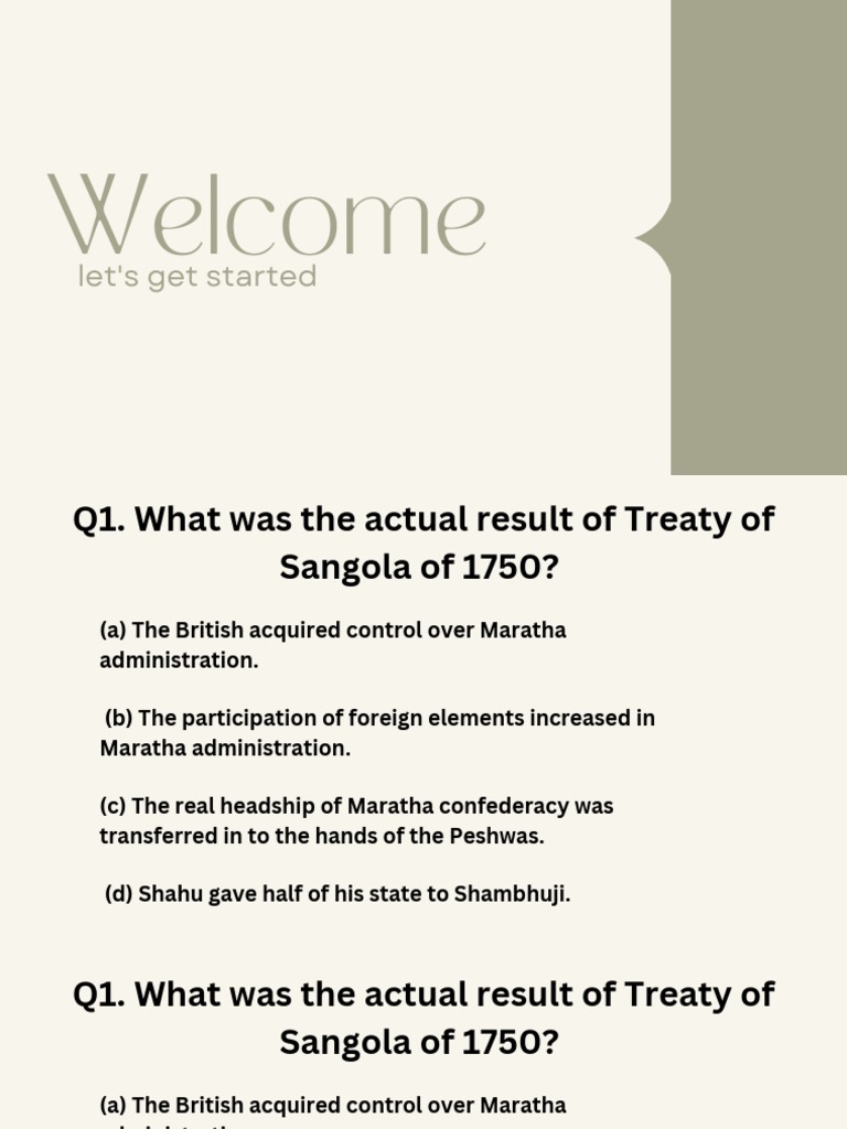 1. What was the actual result of Treaty of Sangola of 1750 (a) The ...