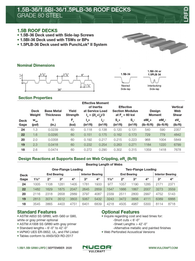 LRFD 1.5B 36 1.5BI 36 1.5PLB 36 - GR80 - Roof - Deck | PDF | Building ...