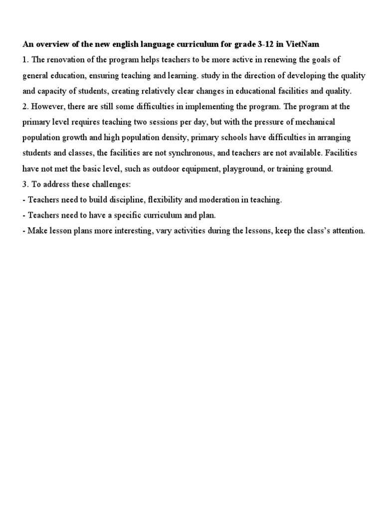 An Overview of The New English Language Curriculum For Grade 3-12 in ...
