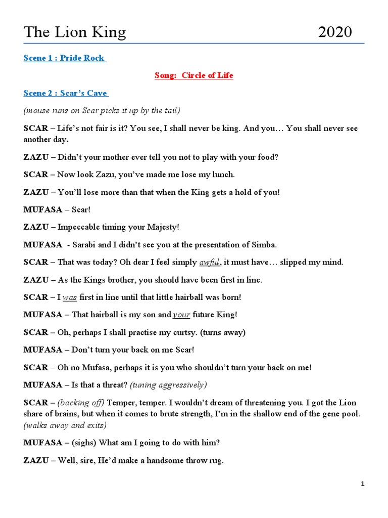 The Lion King Script 2020 | PDF