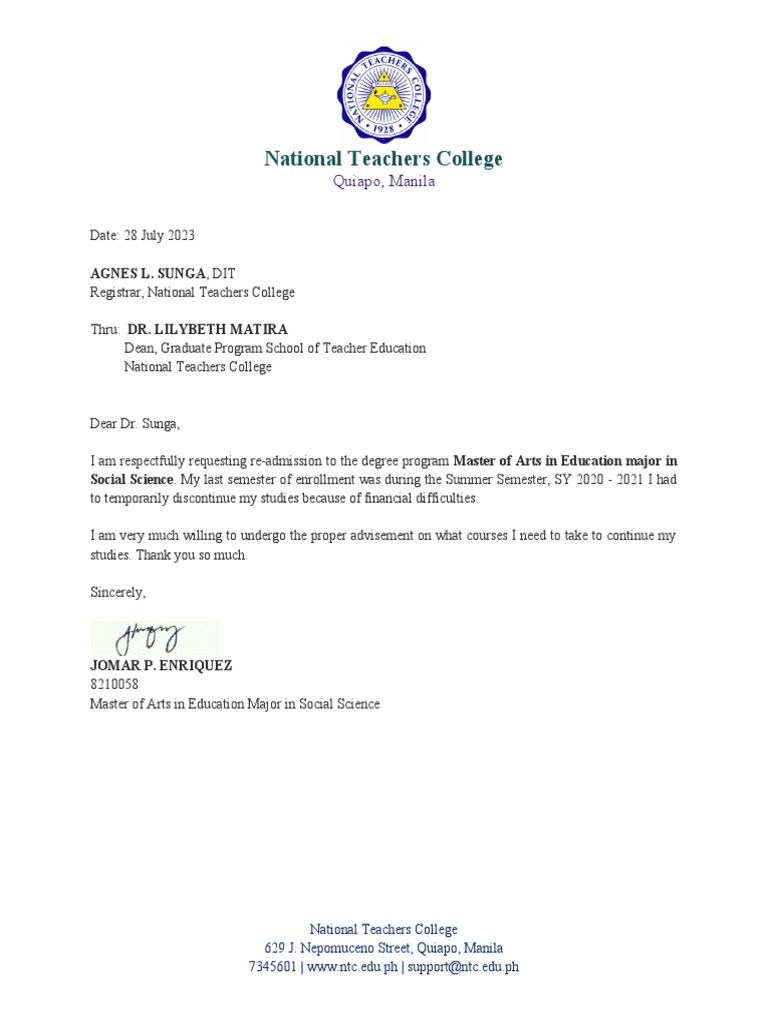 Readmission Letter | PDF