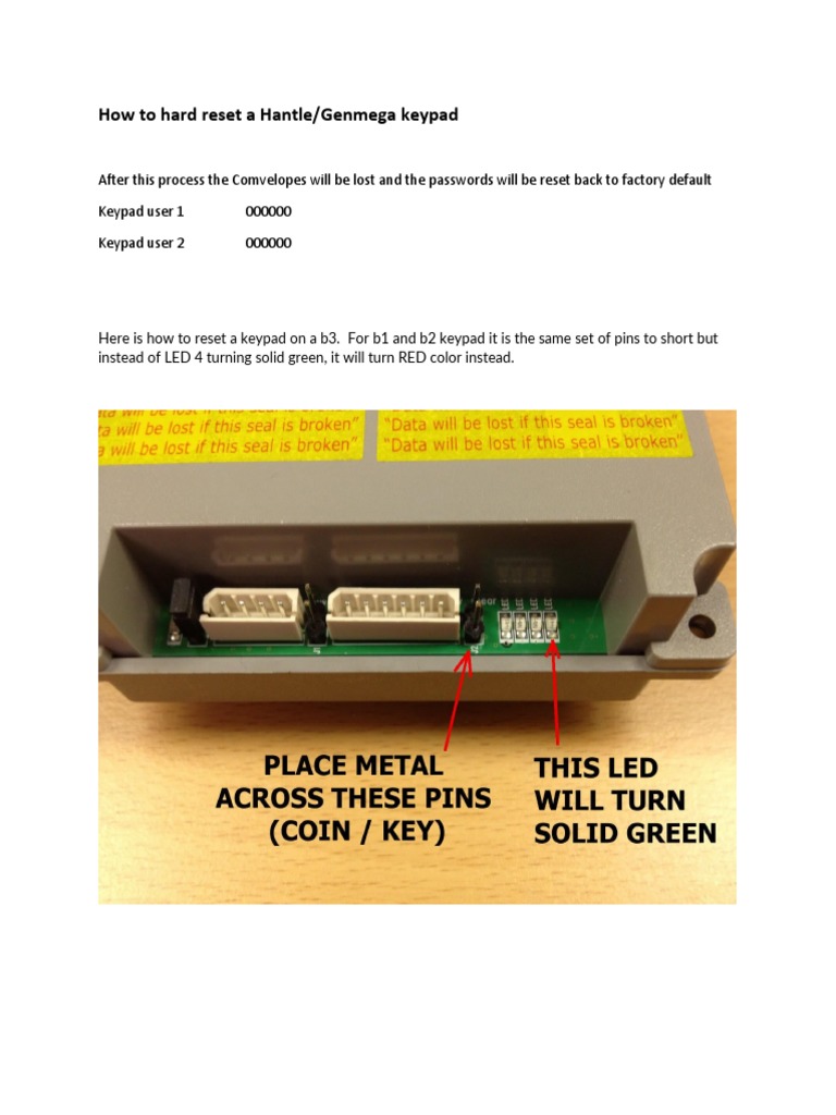 How To Hard Reset A Hantle-Genmega Keypad | PDF