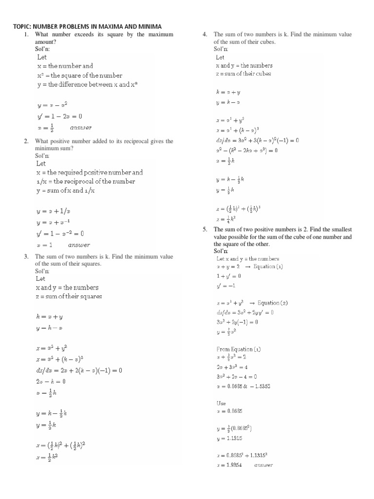 Maxima and Minima Problem Solutions | PDF | Teaching Methods & Materials