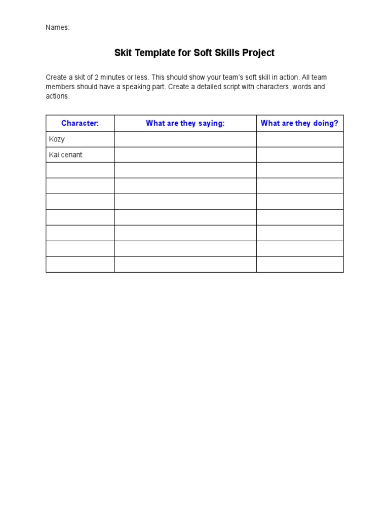 Skit Template For Soft Skills Project | PDF