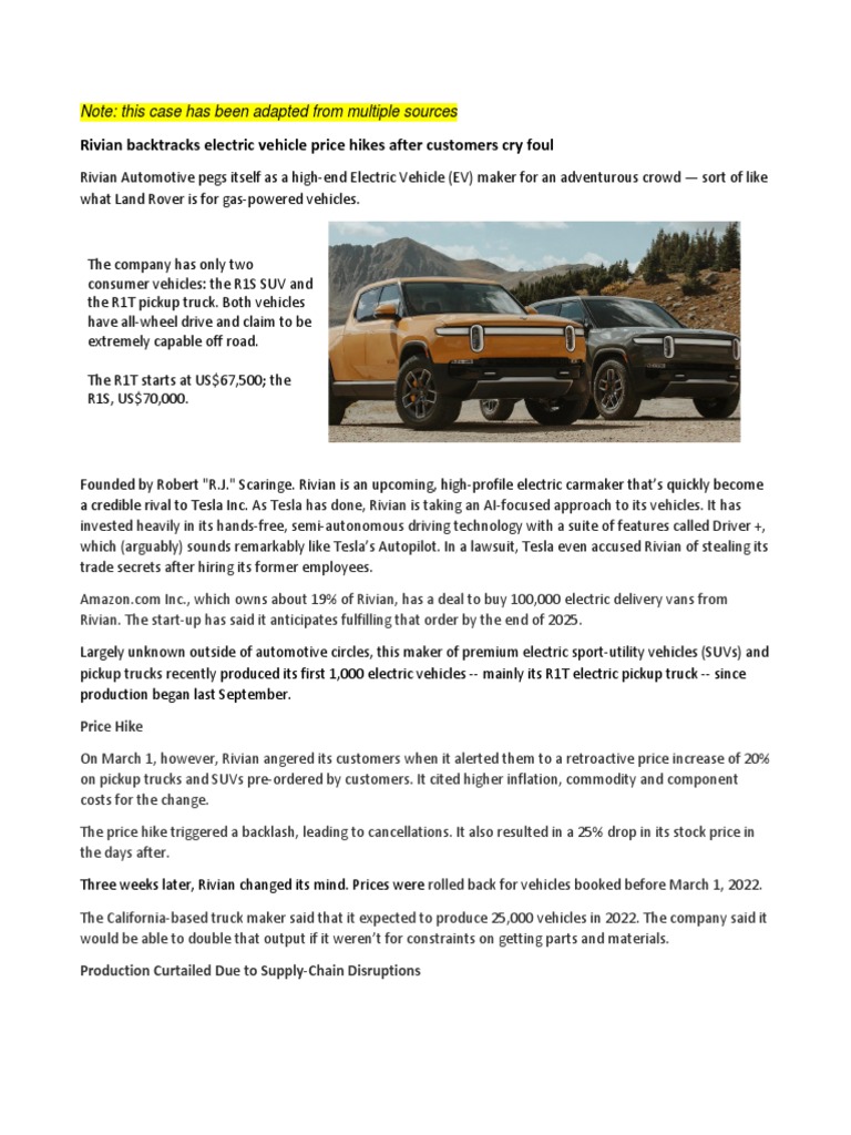 MARK1120, Final Exam - Rivian Case - Summer 2022 | PDF | Automotive Industry | Sustainable Transport