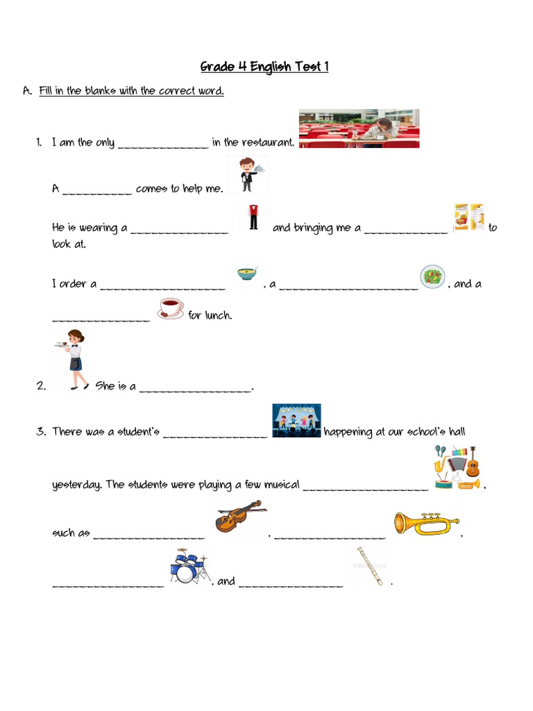 Grade 4 English Test 1 | PDF