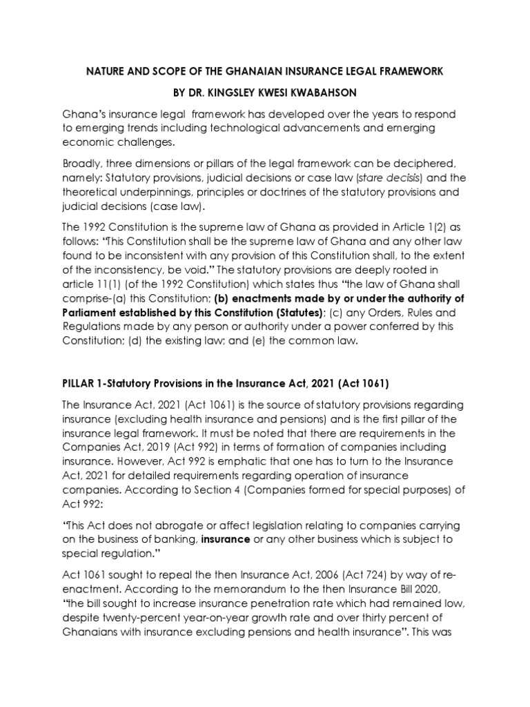 Nature and Scope of The Ghanaian Insurance Regulatory Framework | PDF ...