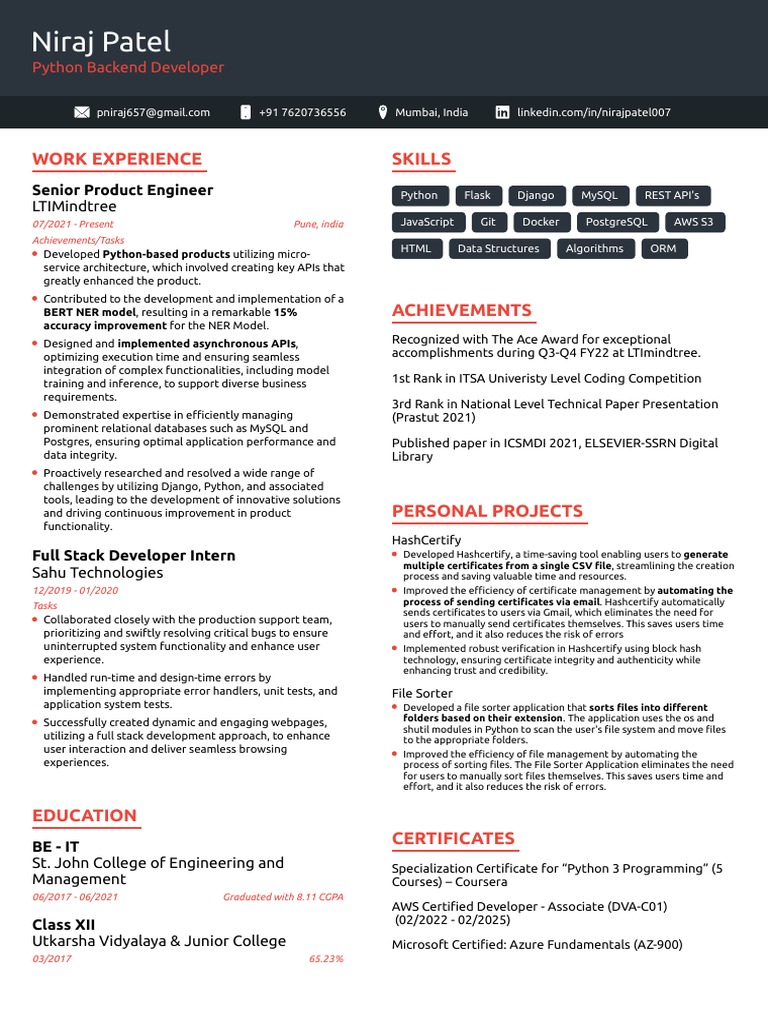 Niraj's Resume | PDF | Postgre Sql | Computer File