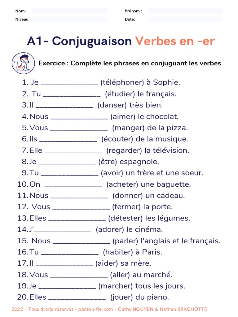 A1 Conjugaison Verbes en ER | PDF