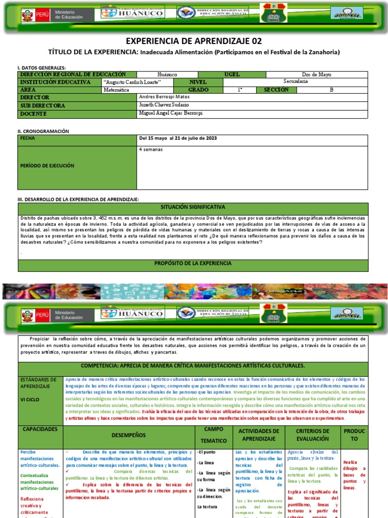 Experiencia de Aprendizaje Ii 2023 | PDF | Aprendizaje | Evaluación