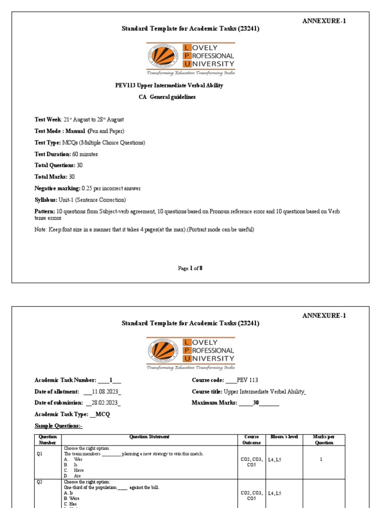 CA1 PEV113 Sample Paper | PDF