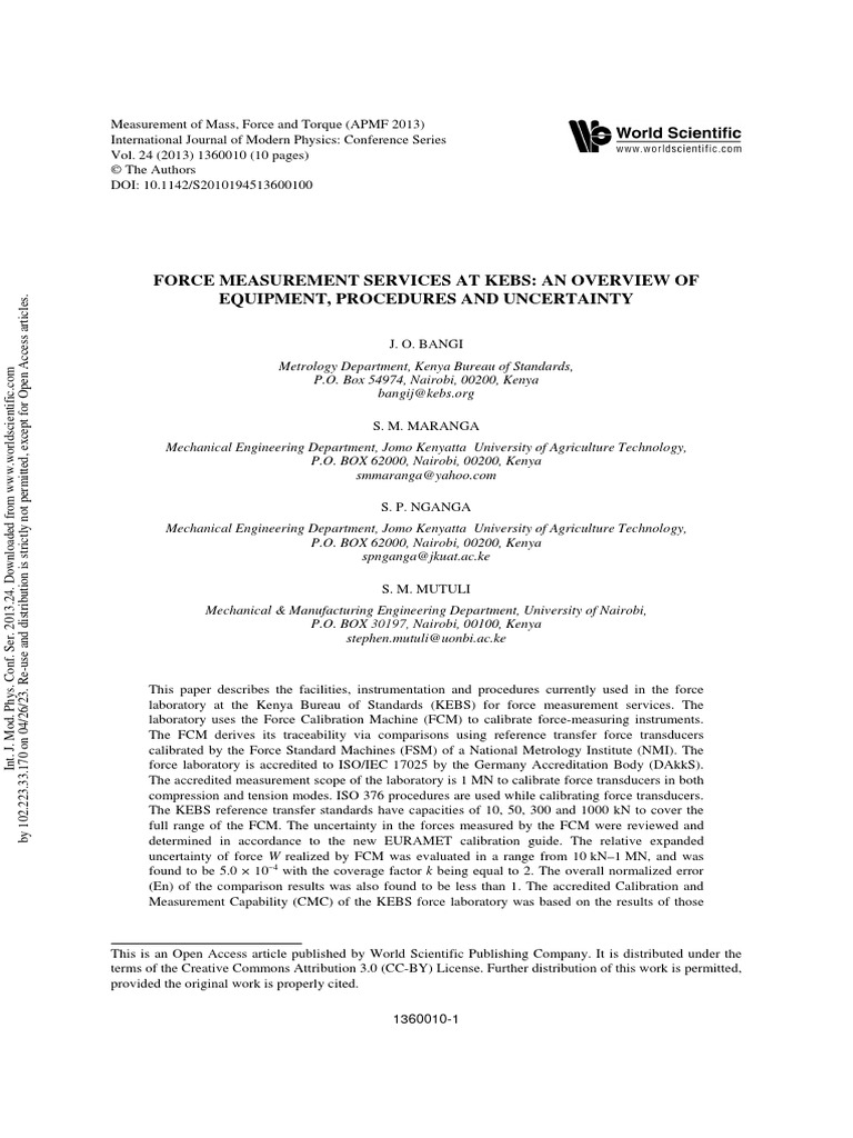 KEBS Force Measurement Calibration Overview | PDF | Calibration | Metrology