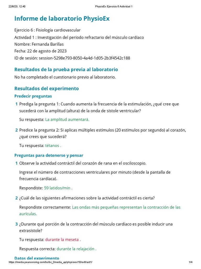 PhysioEx Ejercicio 6 Actividad 1 | PDF | Corazón | Potencial de acción