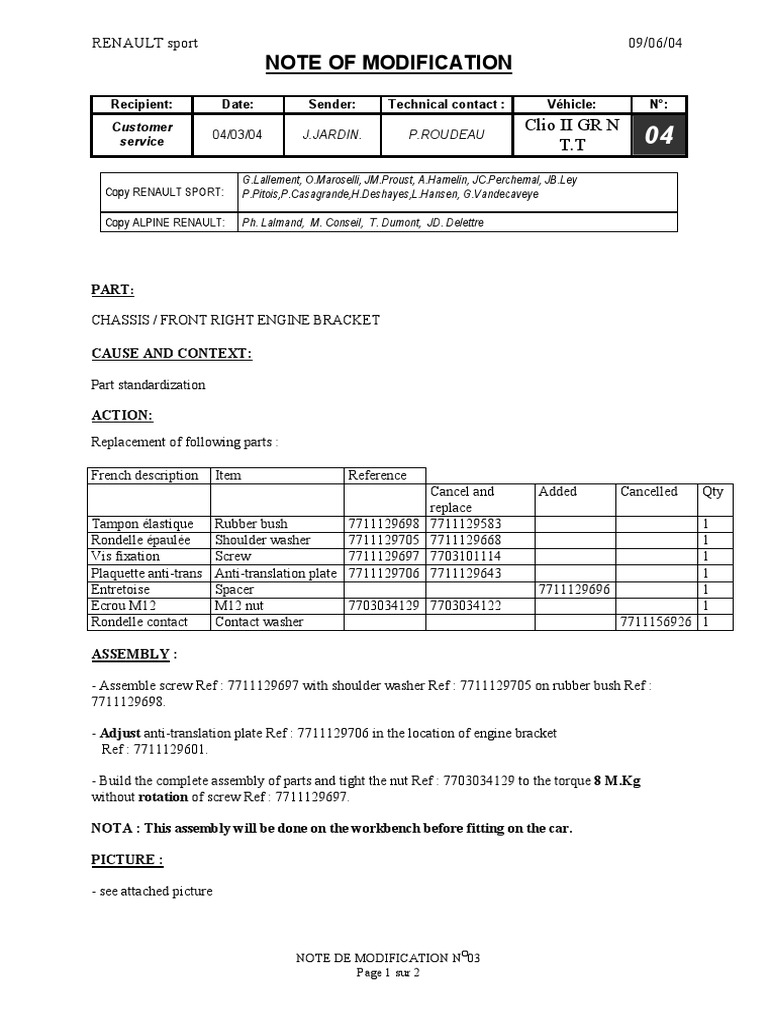 Note de Modification 04 | Download Free PDF | Car Manufacturers | Motor ...