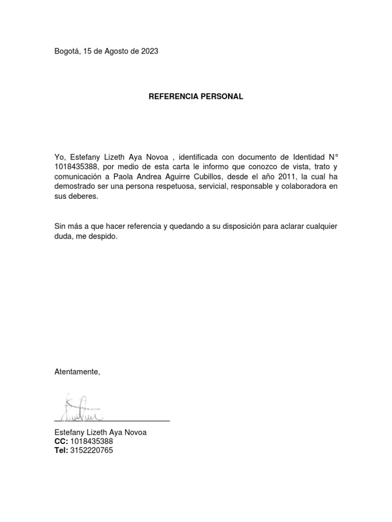 Carta de Referencia Personal | PDF