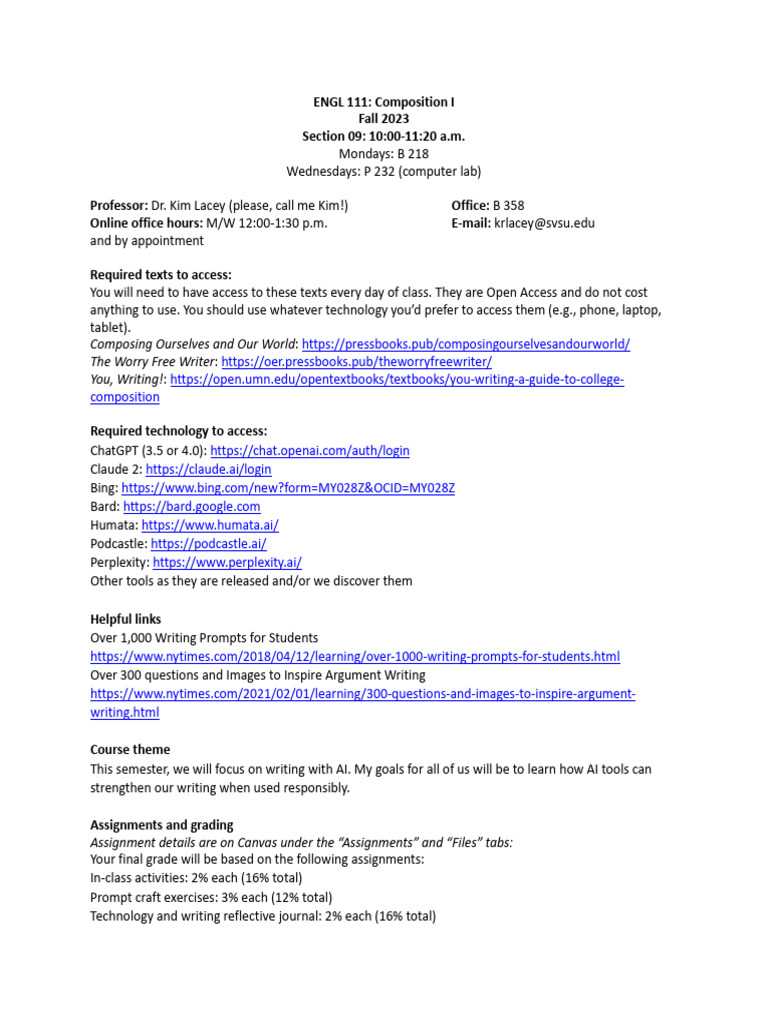 111 F23 Syllabus | Download Free PDF | Plagiarism | Academic Integrity