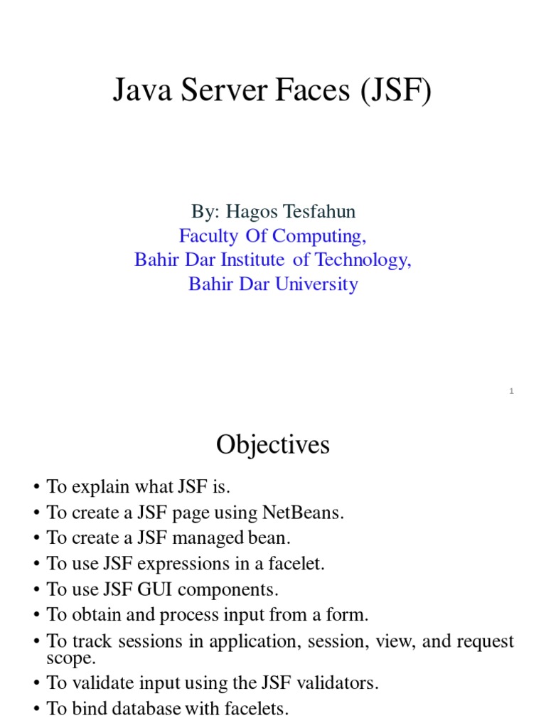 Java Server Faces Jsf Faculty Of Computing Bahir Dar Institute Of Technology Bahir Dar