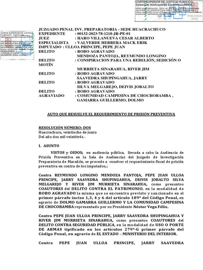 Robo Agravado en Chocobamba: Imputaciones | PDF | Ley procesal | Castigos