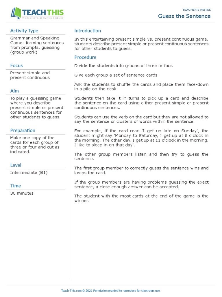 Guess The Sentence | PDF