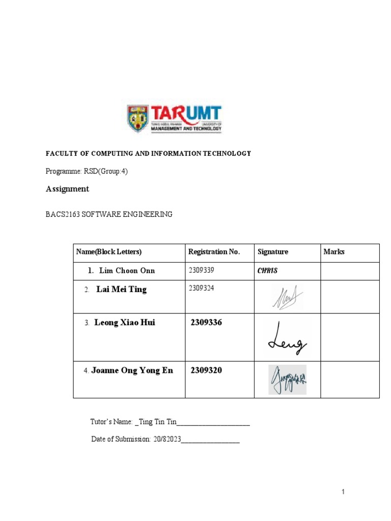 BACS2163 Software Engineering Assignment G1 | PDF | Customer ...