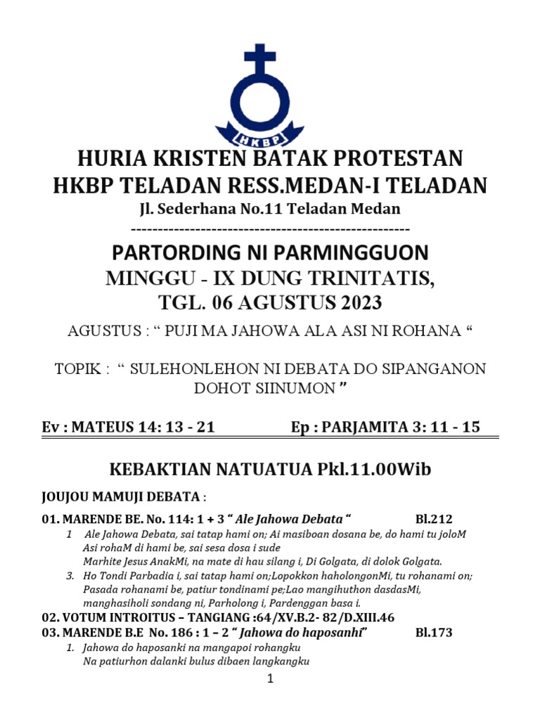 Acara Parmingguon Minggu - Ix Dung Trinitatis, 06 Agustus 2023. Multimedia | PDF | Seni ...