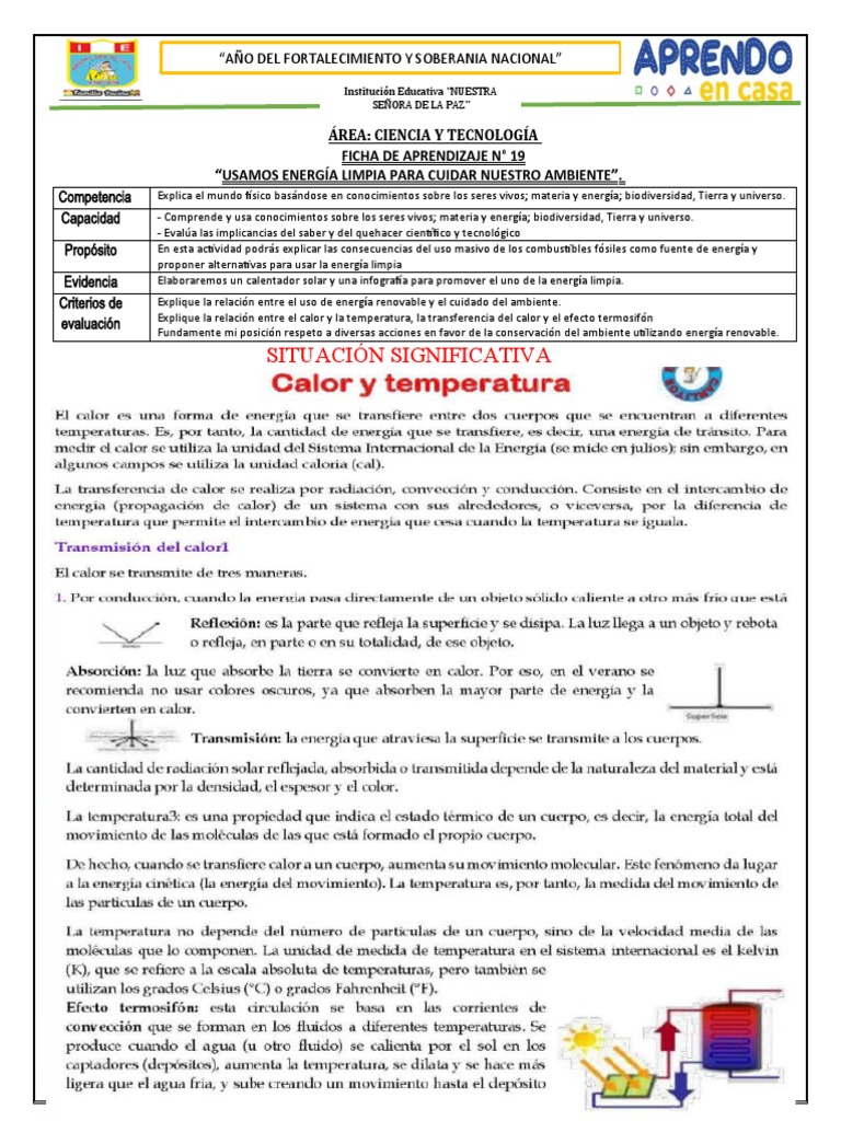 3° Secundaria - 15 AL 19 DE AGOSTO - Ficha de Aprendizaje | PDF | Energía renovable | Calor