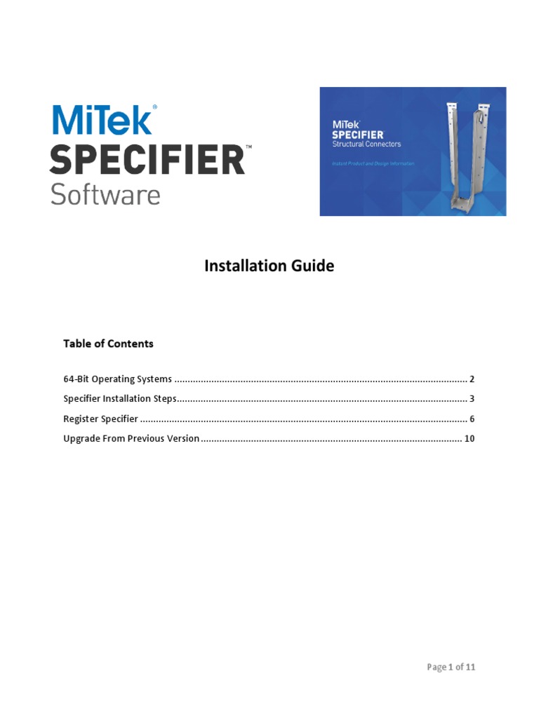 MiTek Specifier Install Guide | PDF