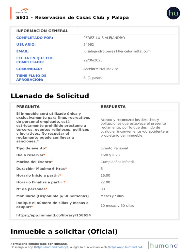 Llenado de Solicitud: Se01 - Reservacion de Casas Club Y Palapa | PDF