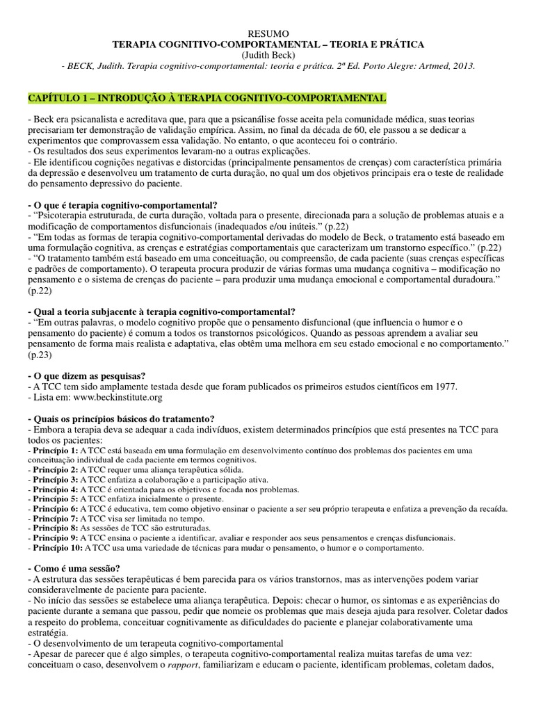RESUMO - Judith Beck TCC | PDF | Terapia cognitiva comportamental ...