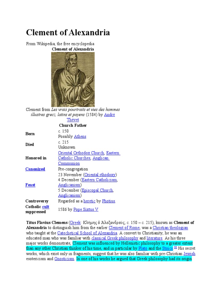 Clement of Alexandria | PDF | Clement Of Alexandria | Religious Belief ...