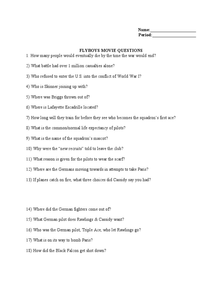 Flyboys Movie Questions Guide | PDF | History