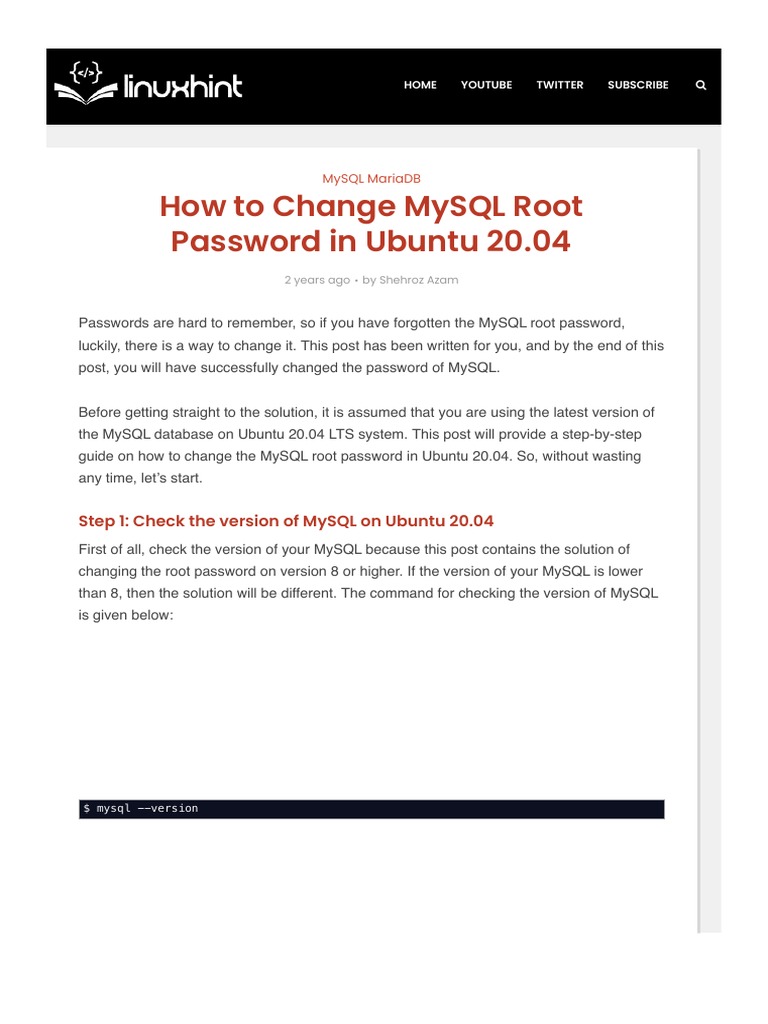 Solution How To Change MySQL Root Password in Ubuntu 20.04 | PDF | My Sql | Sudo