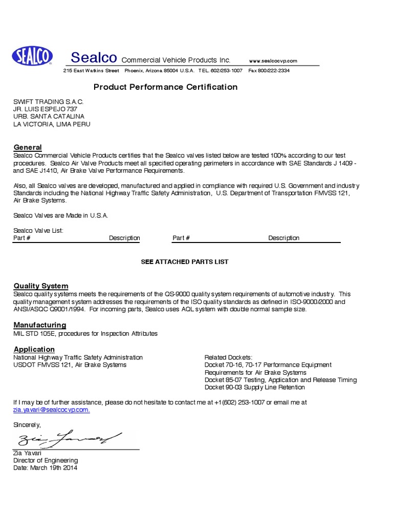 Certificado de Calidad Sealco | PDF