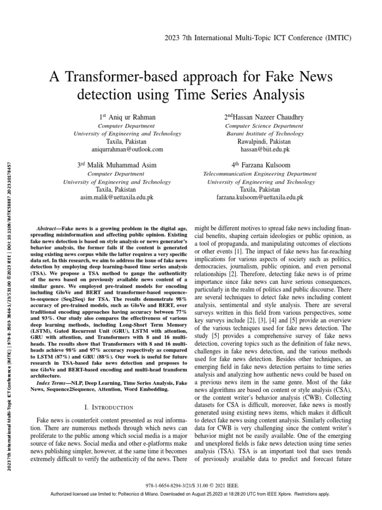 A Transformer-Based Approach For Fake News Detection Using Time Series Analysis | PDF | Deep ...