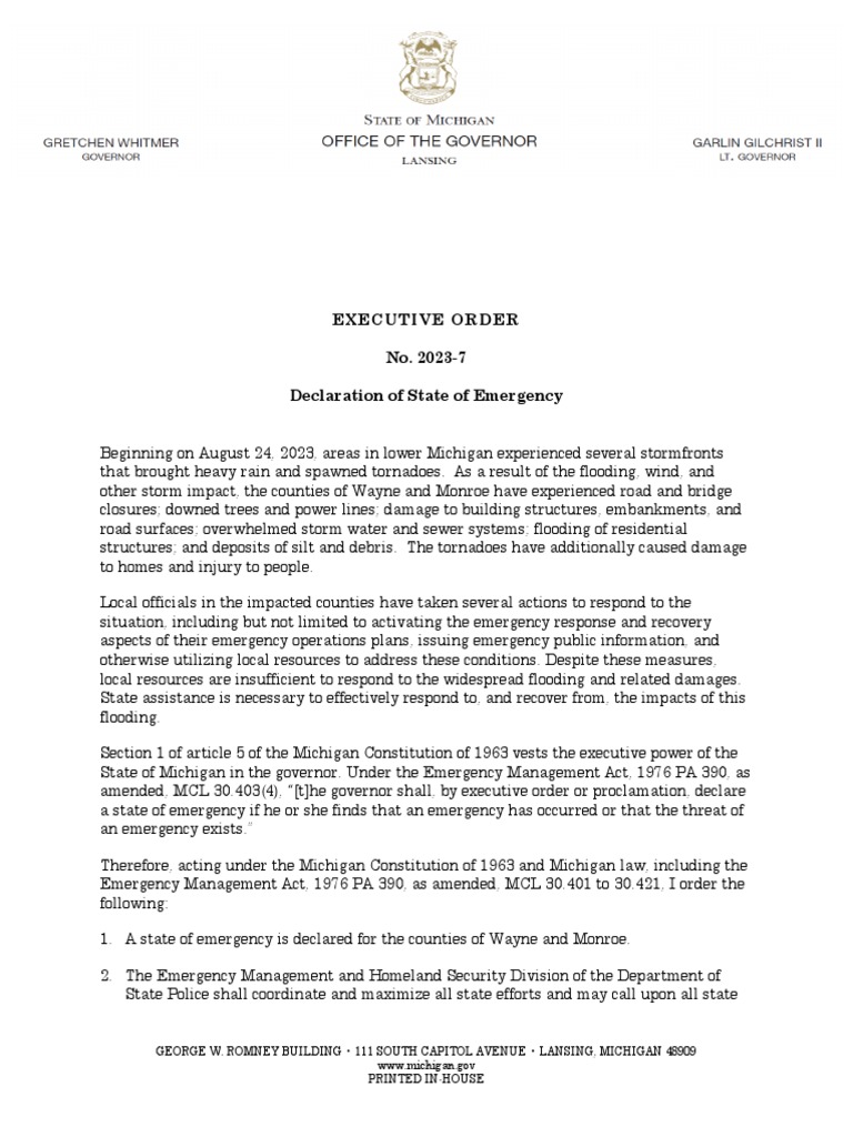 Monroe and Wayne Emergency Declaration | PDF