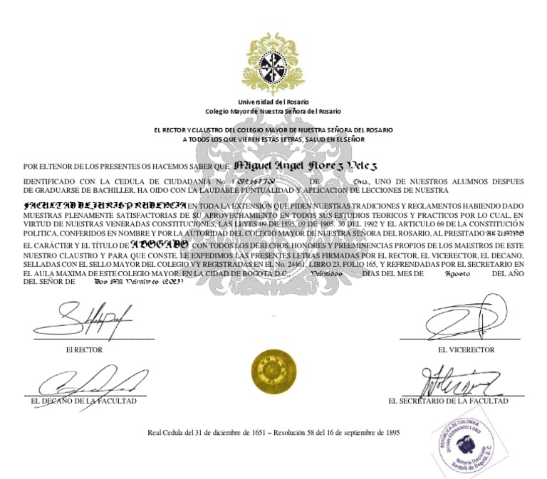 Diploma Universidad Del Rosario | PDF Diploma Universidad Del Rosario | PDF