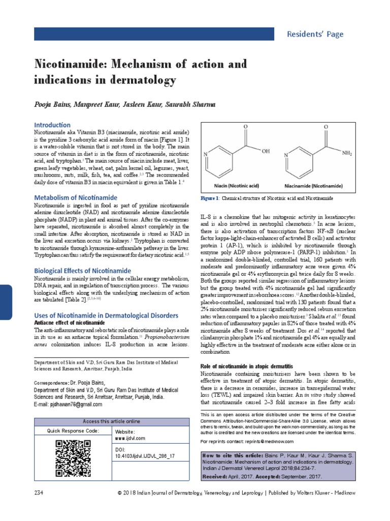 Nicotinamide - Mechanism of Action and Indications in Dermatology | PDF