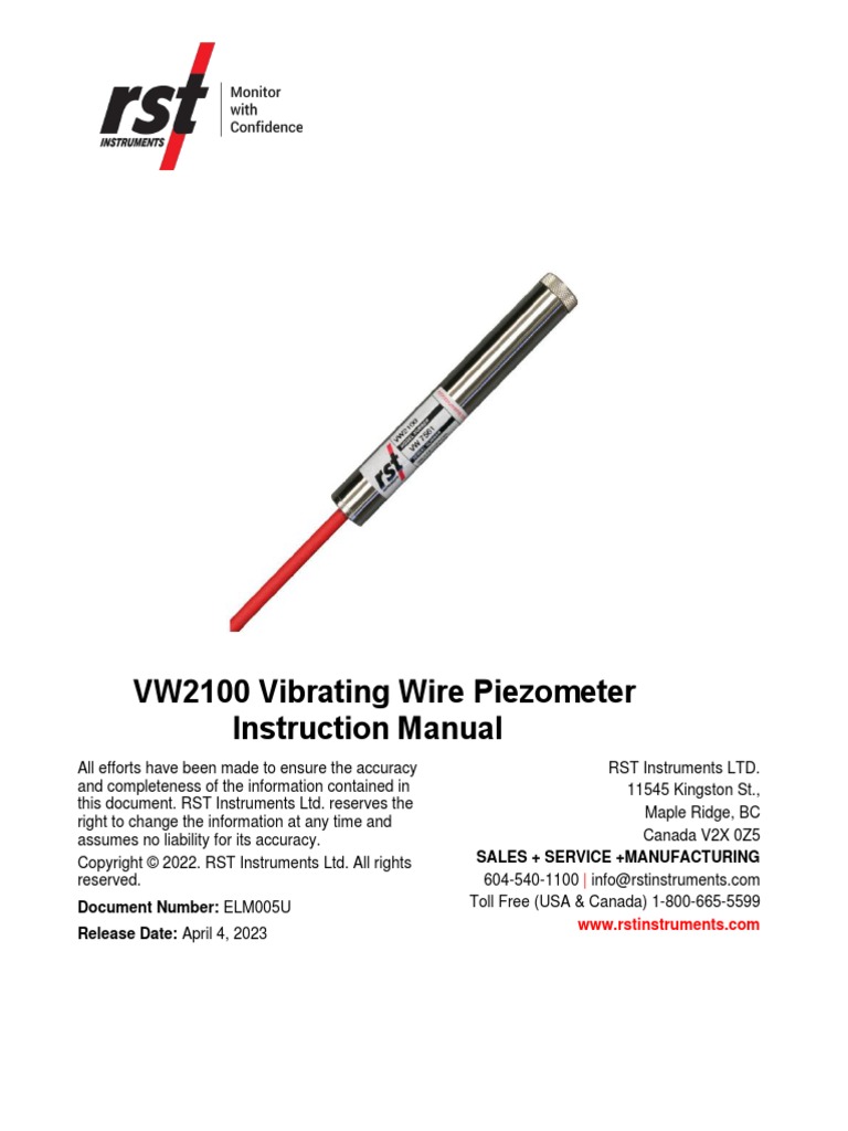 ELM005U-VW2100-Vibrating-Wire-Piezometer-Instruction-Manual | PDF | Calibration | Filtration