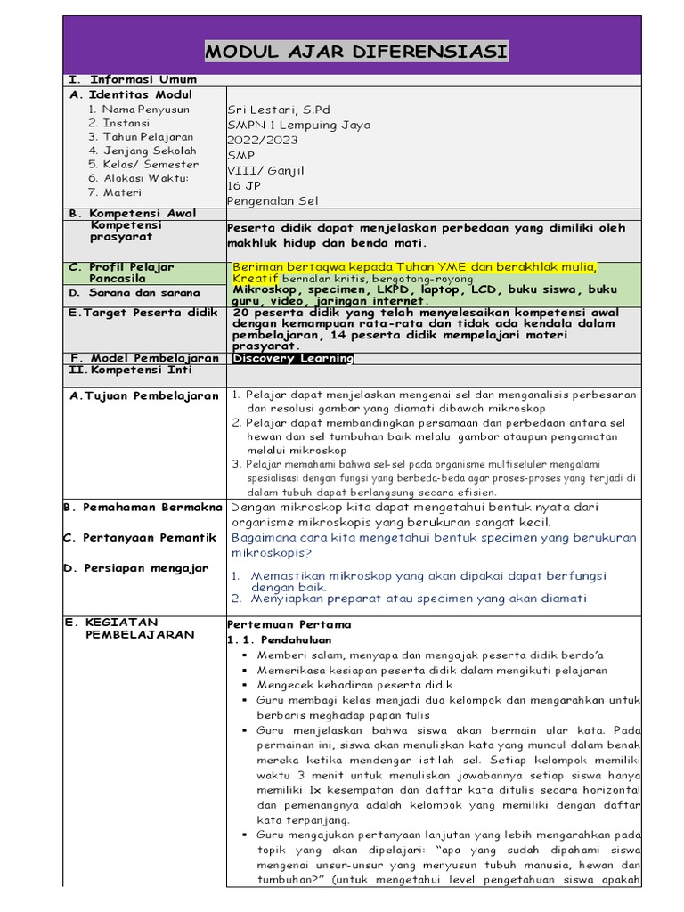 Modul Belajar Pengenalan Sel | PDF