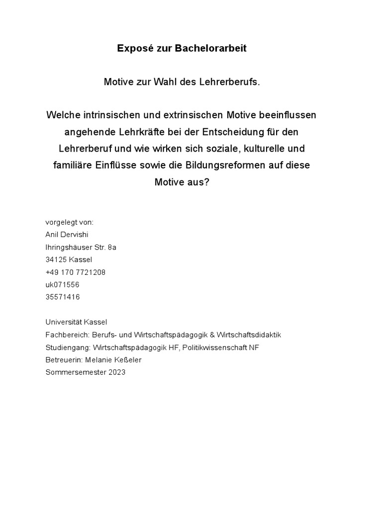 Exposé Zur Bachelorarbeit | PDF