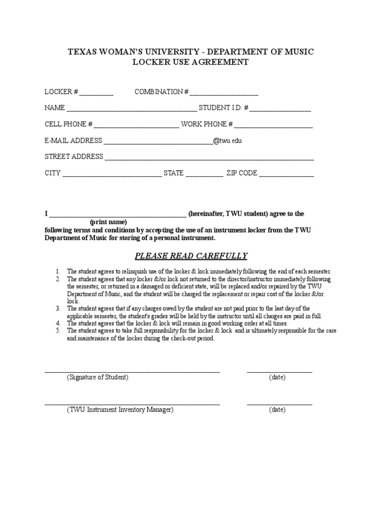 Locker Request | PDF | Orchestras | Musical Instruments
