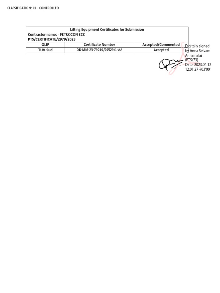 PTS Approval - Boom Truck-1 TPI Certificate | PDF