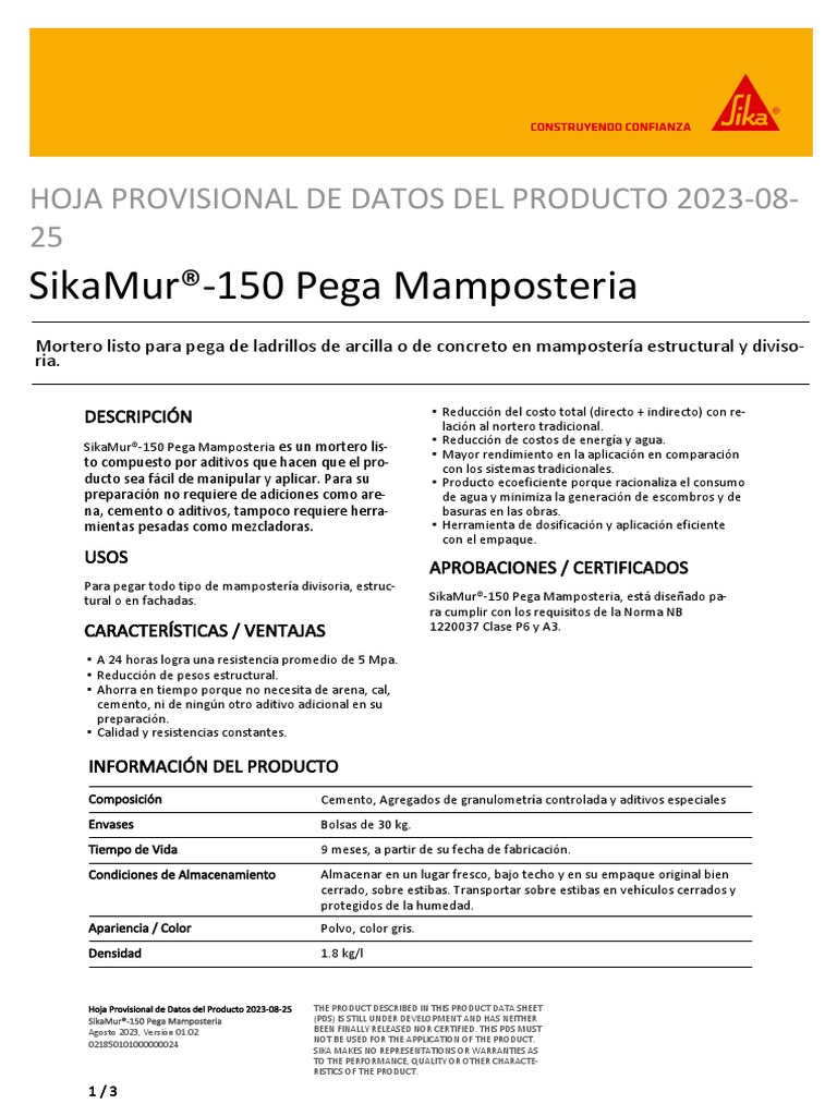 SikaMur 150PegaMamposteria Es BO 08 2023 1 2 | PDF
