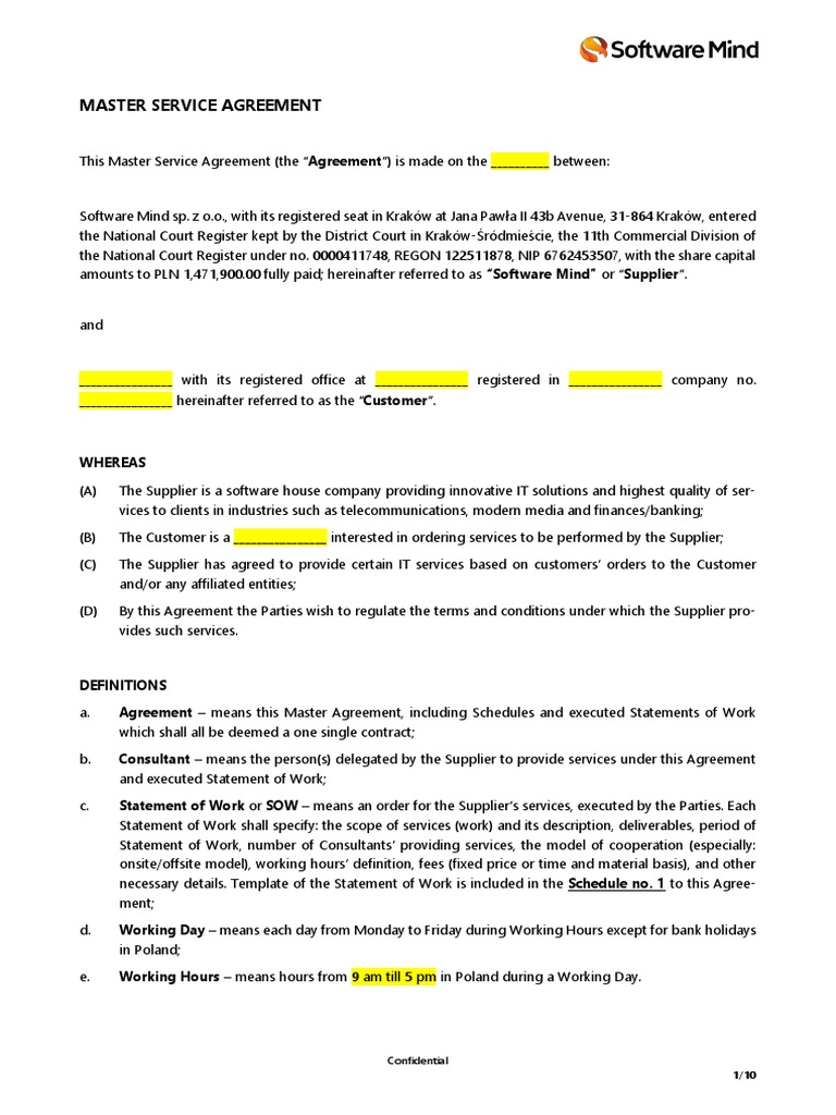 MSA Software Development Software Mind | PDF | Indemnity | Damages