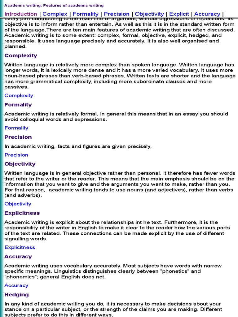 Features of Academic Writing | PDF | English Language | Word