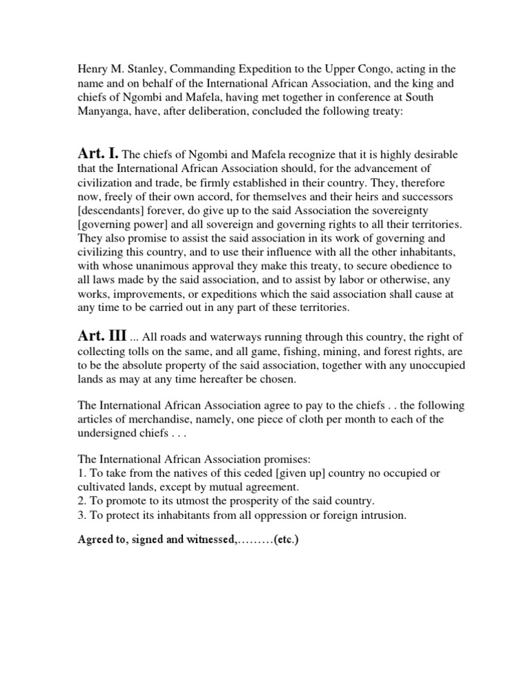 Treaty of Ngombi and Mafela 1884 | PDF